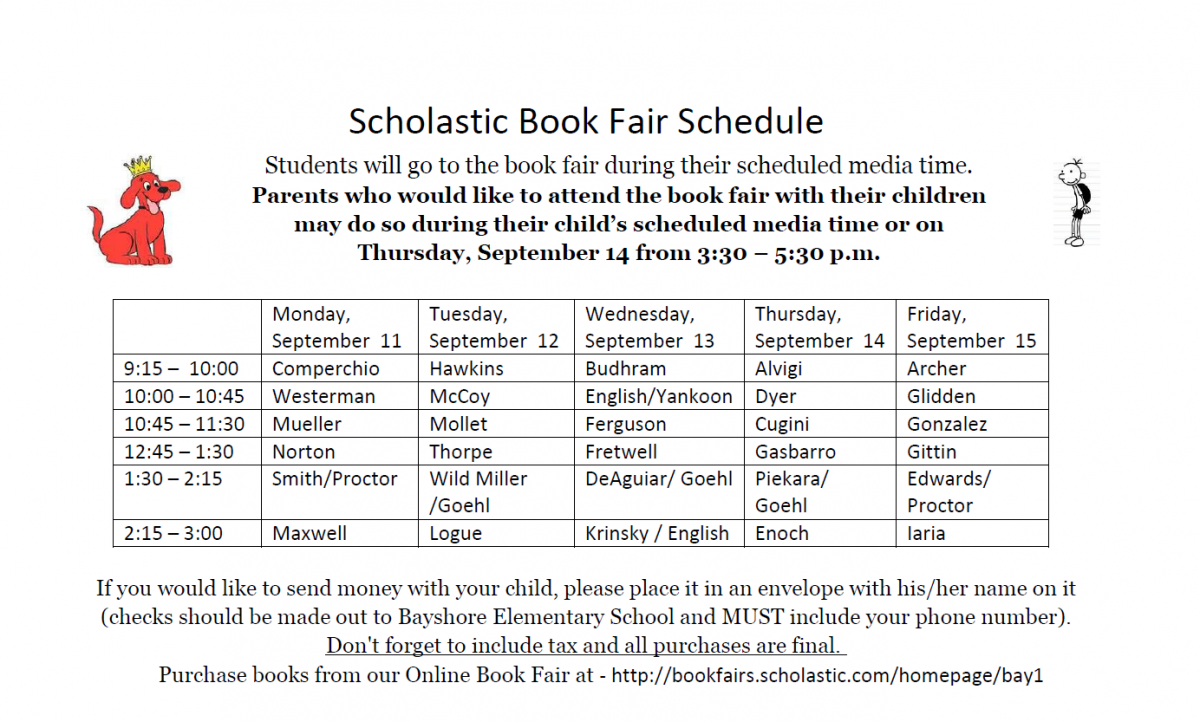 book fair schedule – Bayshore Elementary