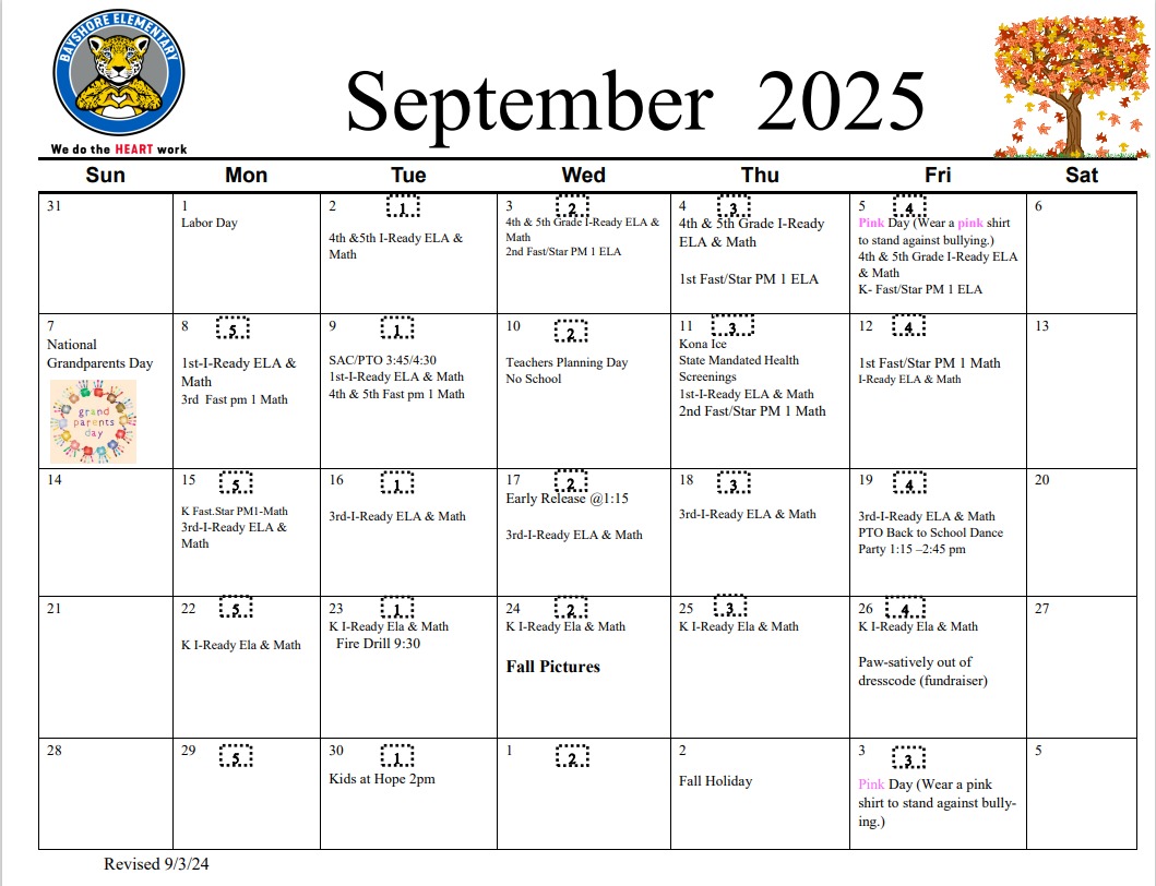 Calendar – Bayshore Elementary