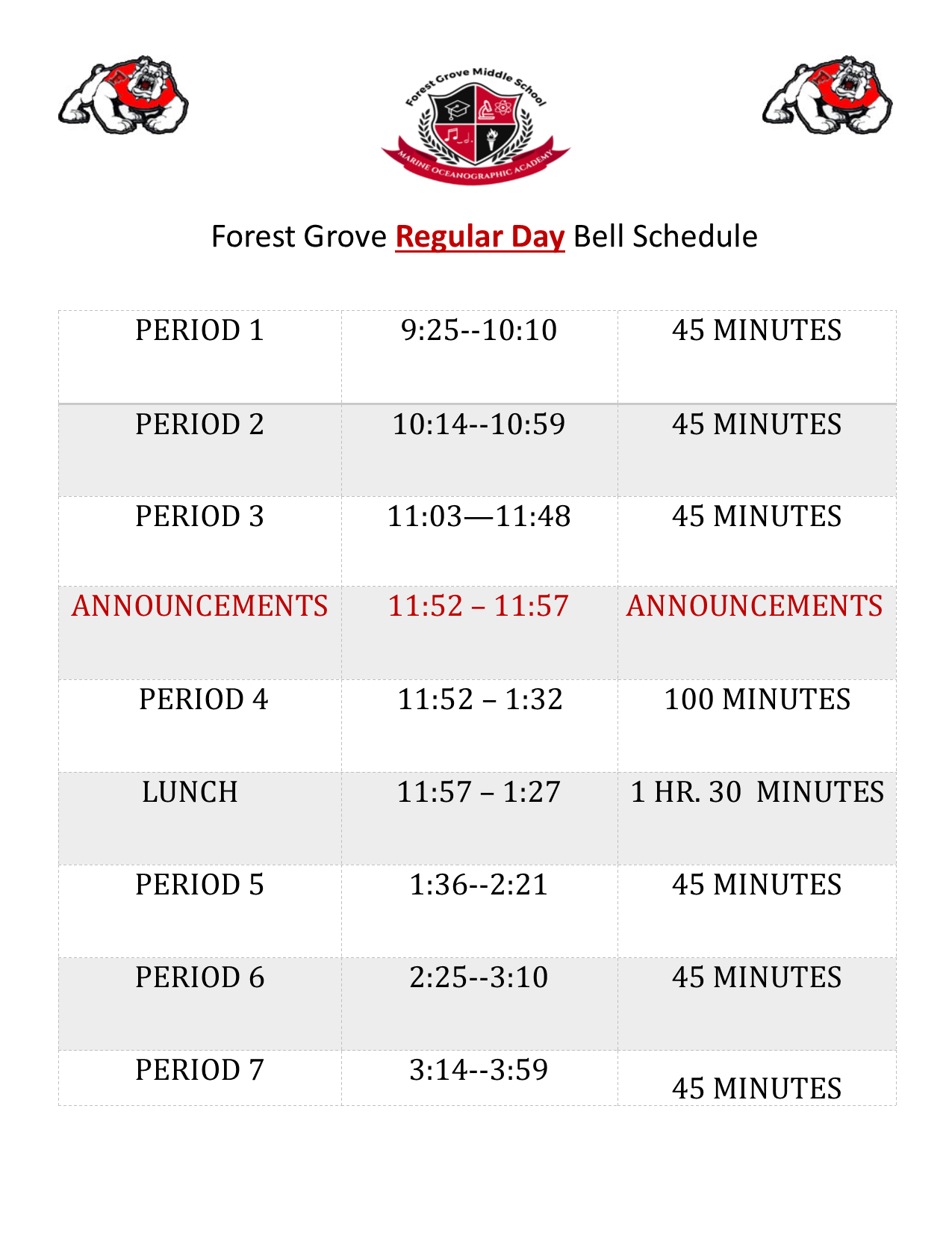 Bell Schedule Forest Grove Middle School Bell Schedule Forest Grove Middle School