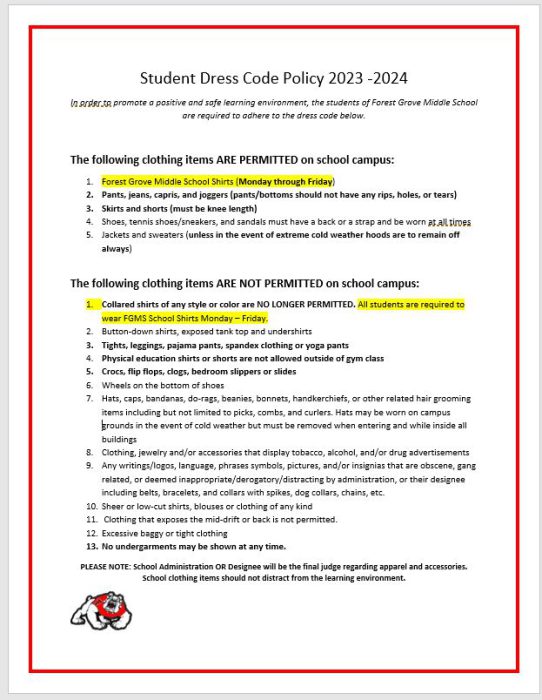 Dress Code – Forest Grove Middle School