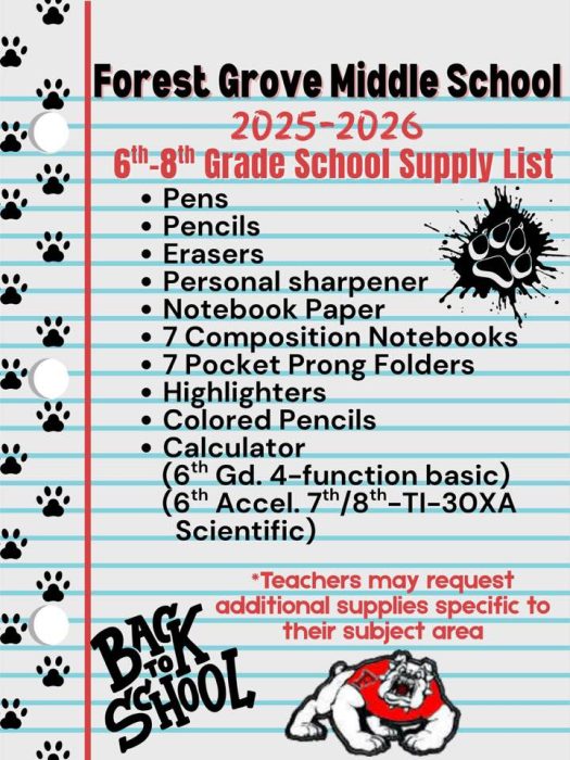 School Supply List – Forest Grove Middle School