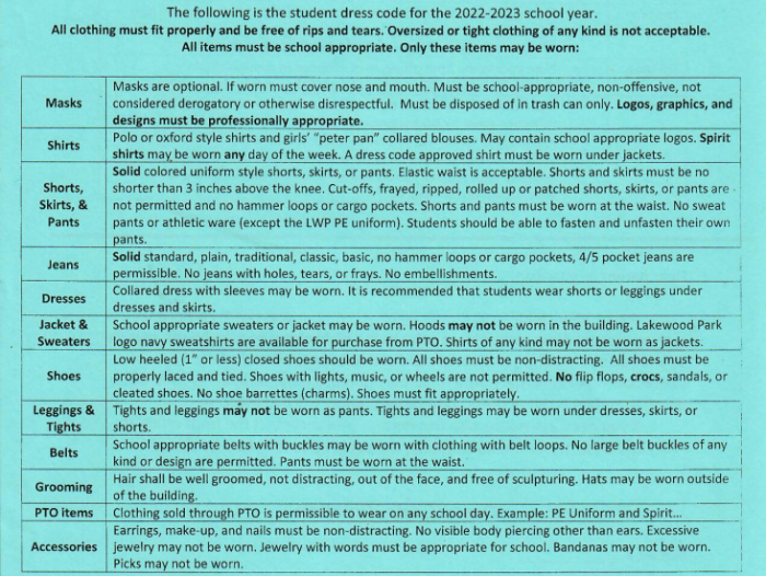 Dress Code – Lakewood Park Elementary