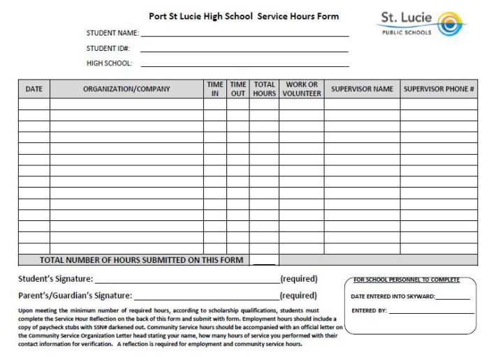 Volunteer Hours & Community Service – Port St. Lucie High School