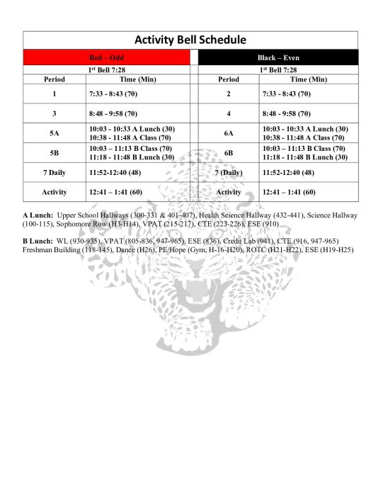 Jaguar Bell Schedule – Port St. Lucie High School