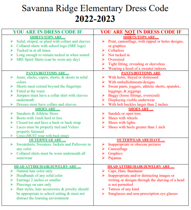 Dress Code – Savanna Ridge Elementary