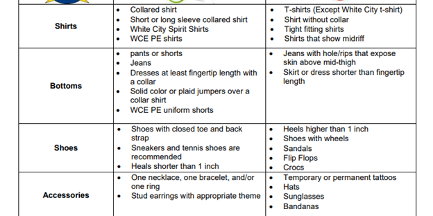 WCE Dress Code – White City Elementary